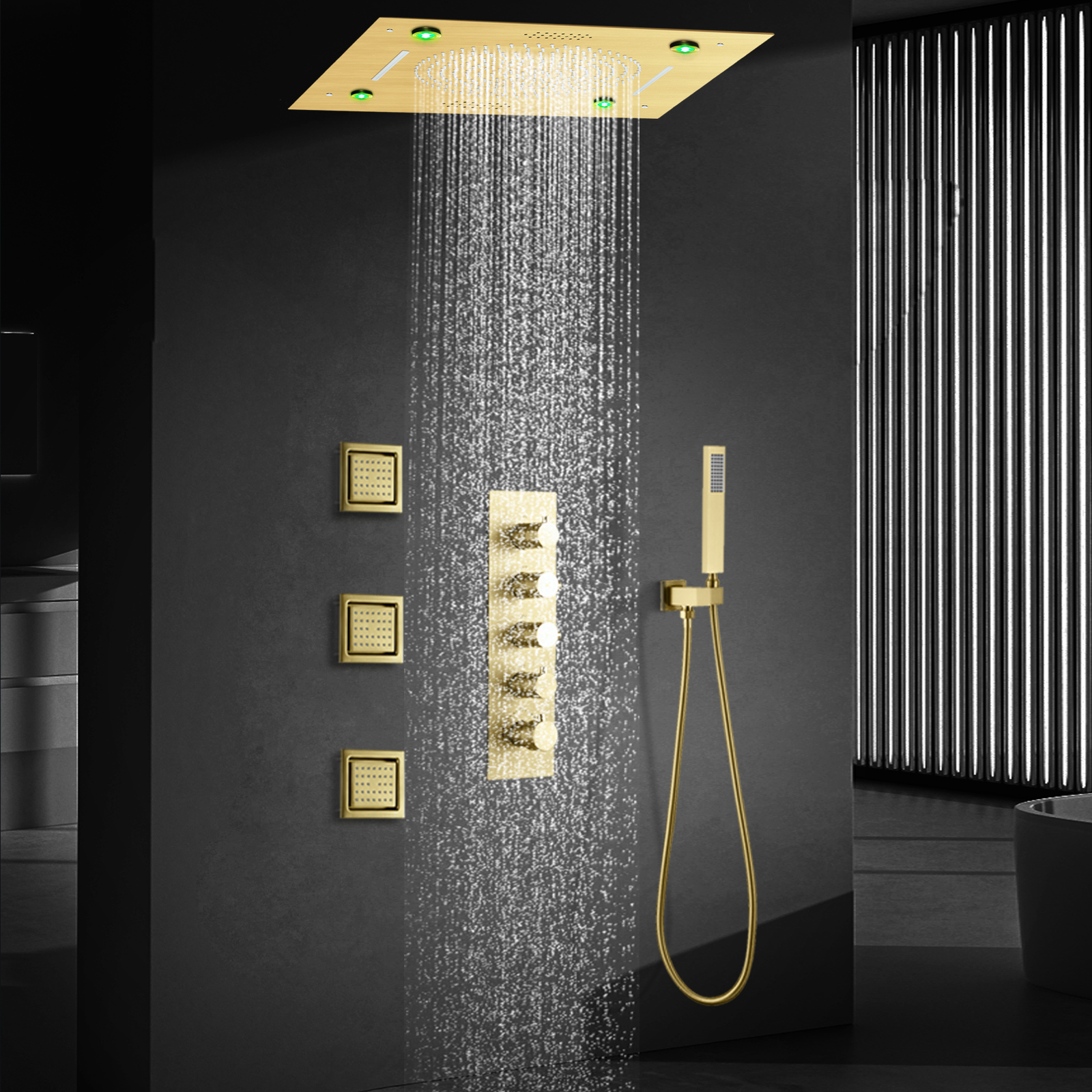 Luxury Brushed Gold Musical Shower Set Faucet Bathroom Constant ...